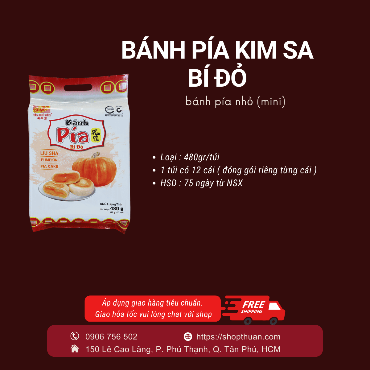 Bánh pía kim sa bí đỏ 480g ( 12 cái ) - bánh pía mini - shopthuan